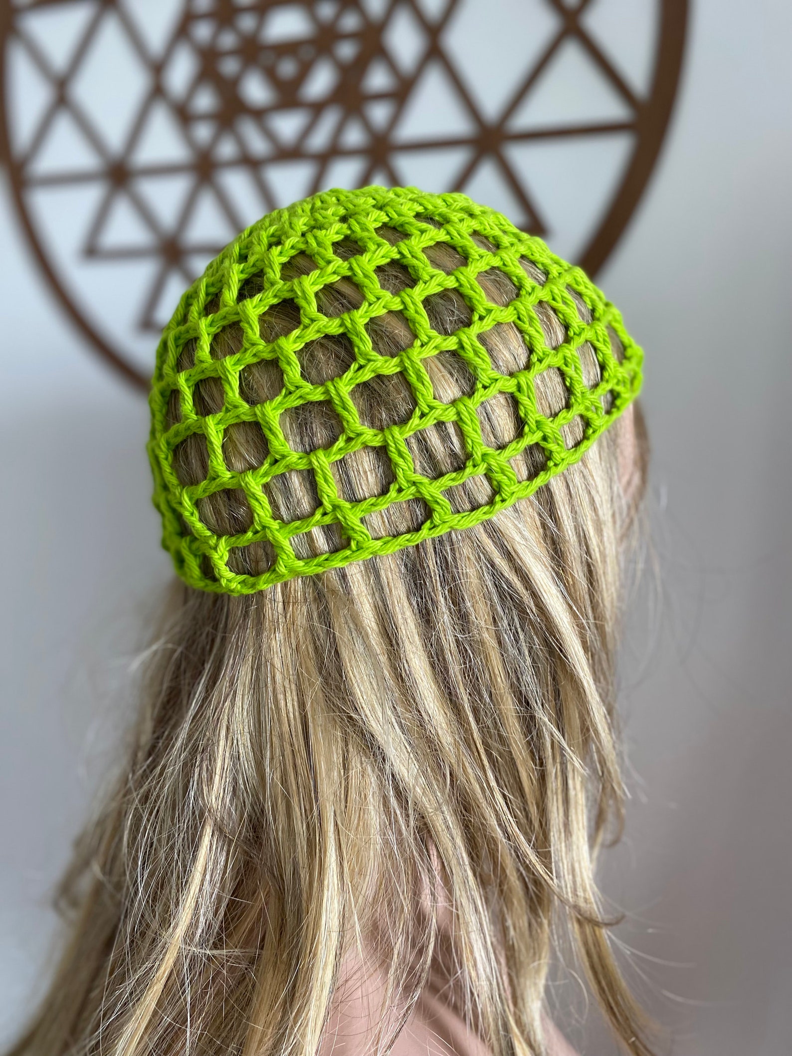 Green Crochet Cotton Mesh Hat, All Color Skull Cap, Netted Mesh Beanie ...