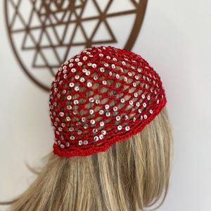 Crochet Red Mesh Hat, All Color Skull Cap, Netted Mesh Beanie, Handmade ...
