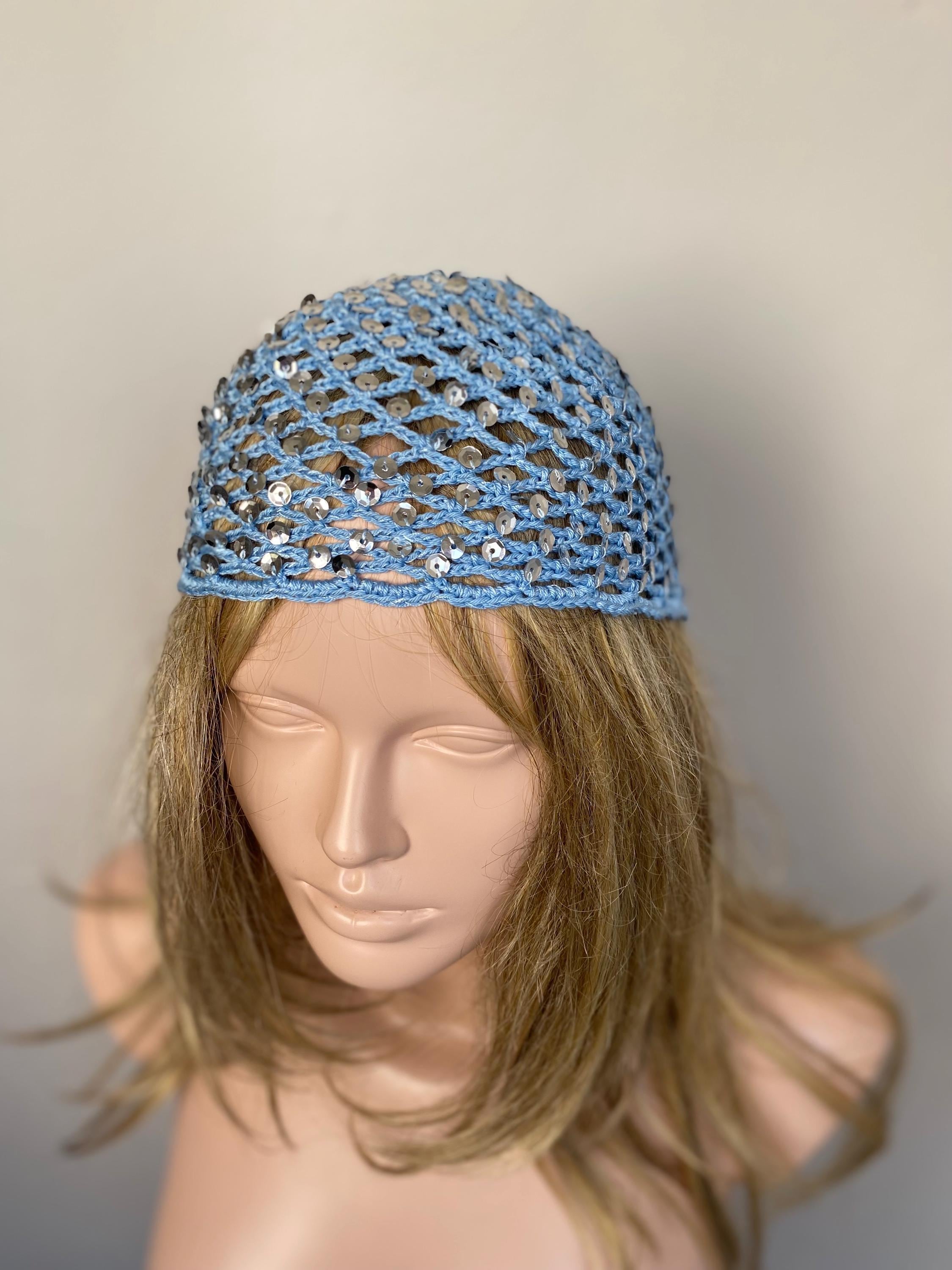 Crochet Baby Blue Mesh Hat: All Color Skull Cap, Netted Beanie ...