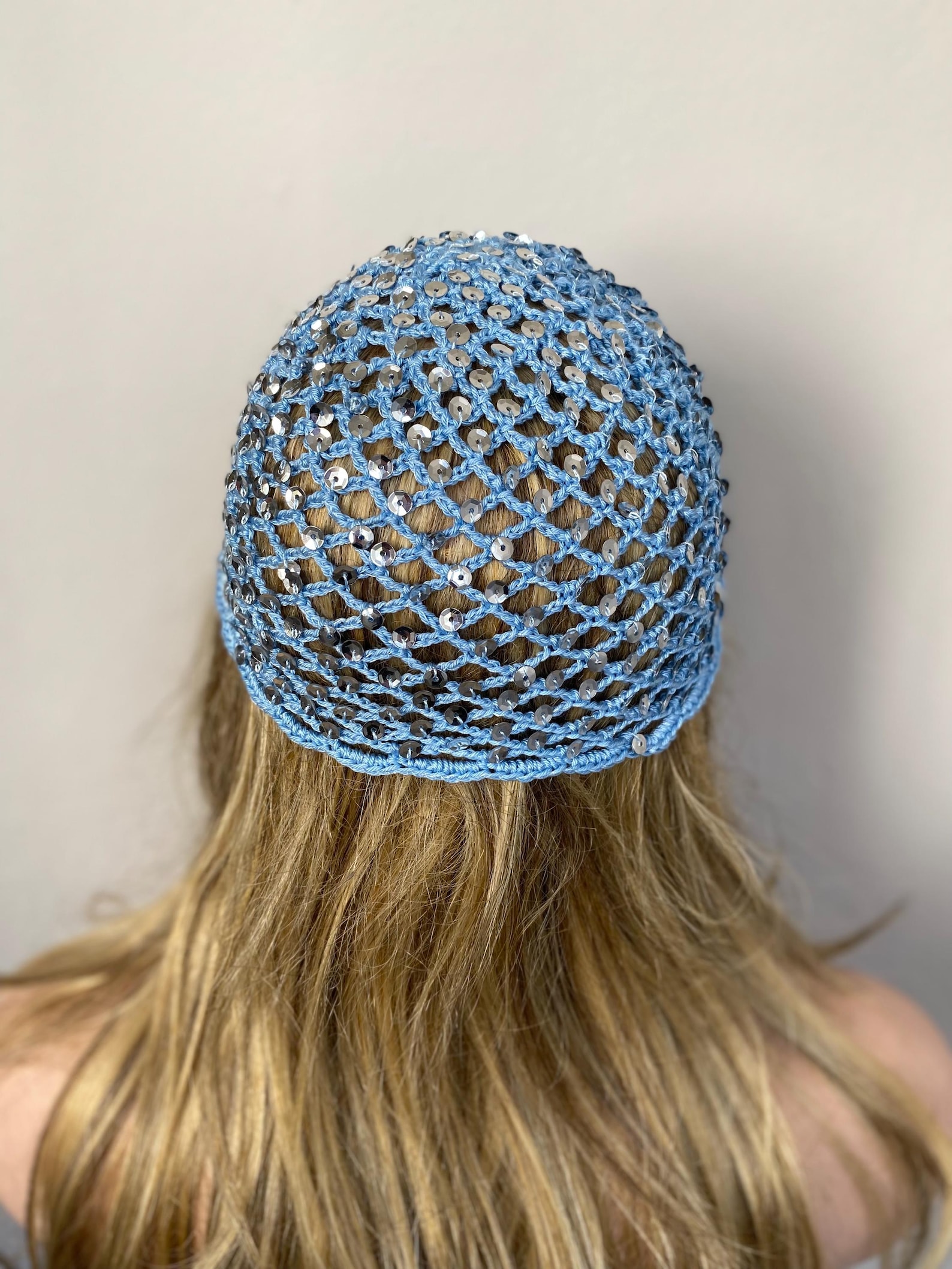 Crochet Baby Blue Mesh Hat: All Color Skull Cap, Netted Beanie ...