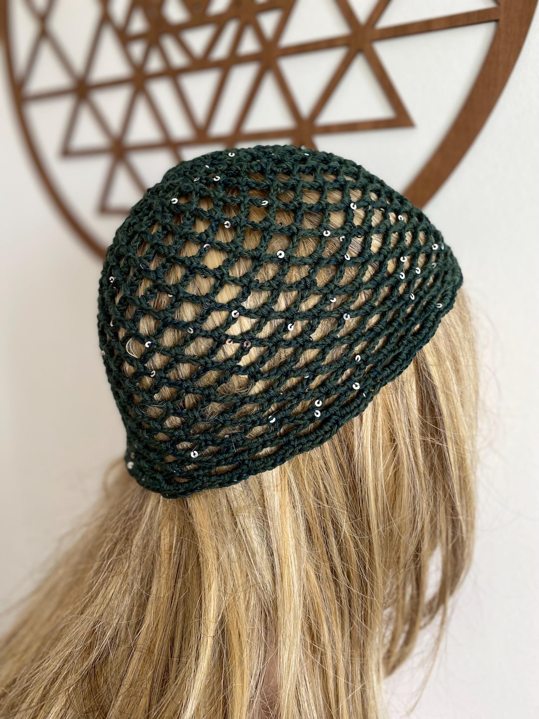 Crochet Emerald Green Mesh Hat: All Color Skull Cap, Netted Beanie ...