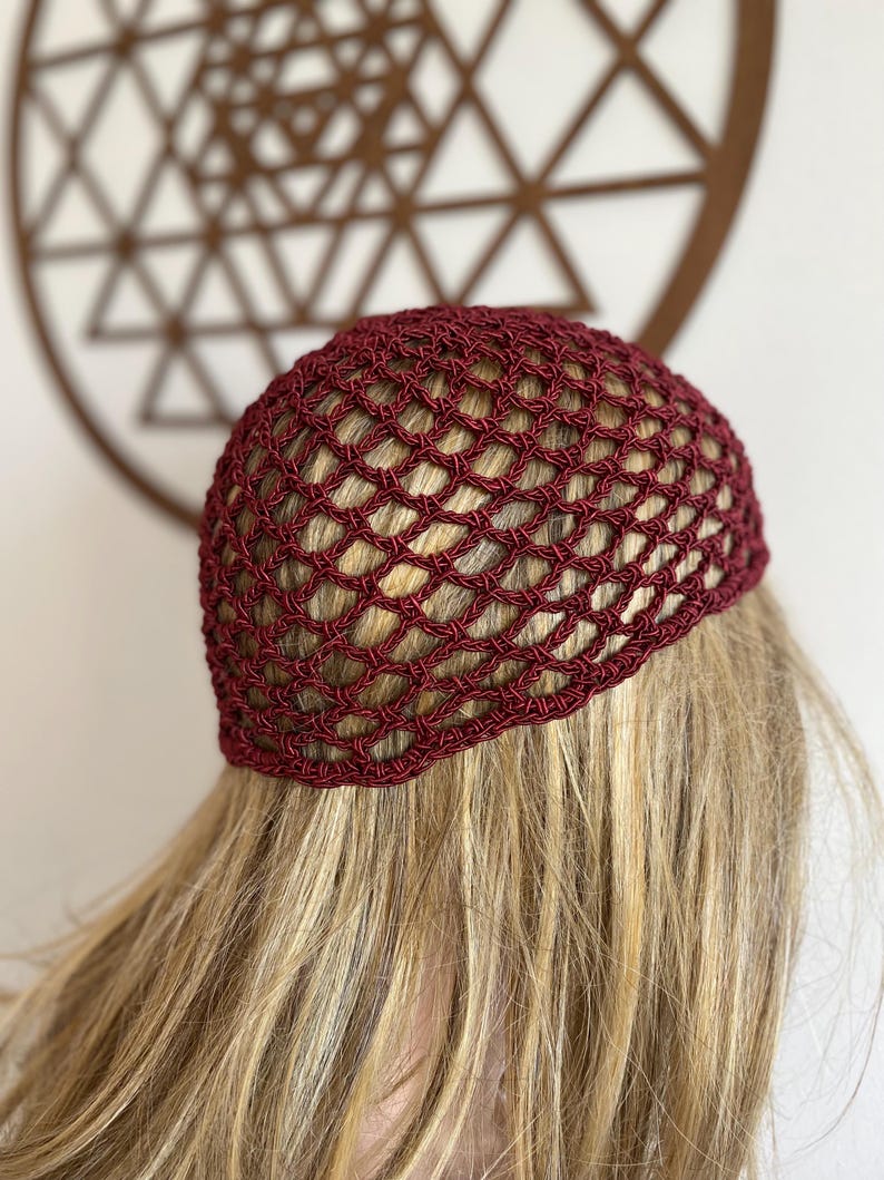 Dark Red Crochet Coton Mesh Hat: All Color Skull Cap, Netted Beanie ...