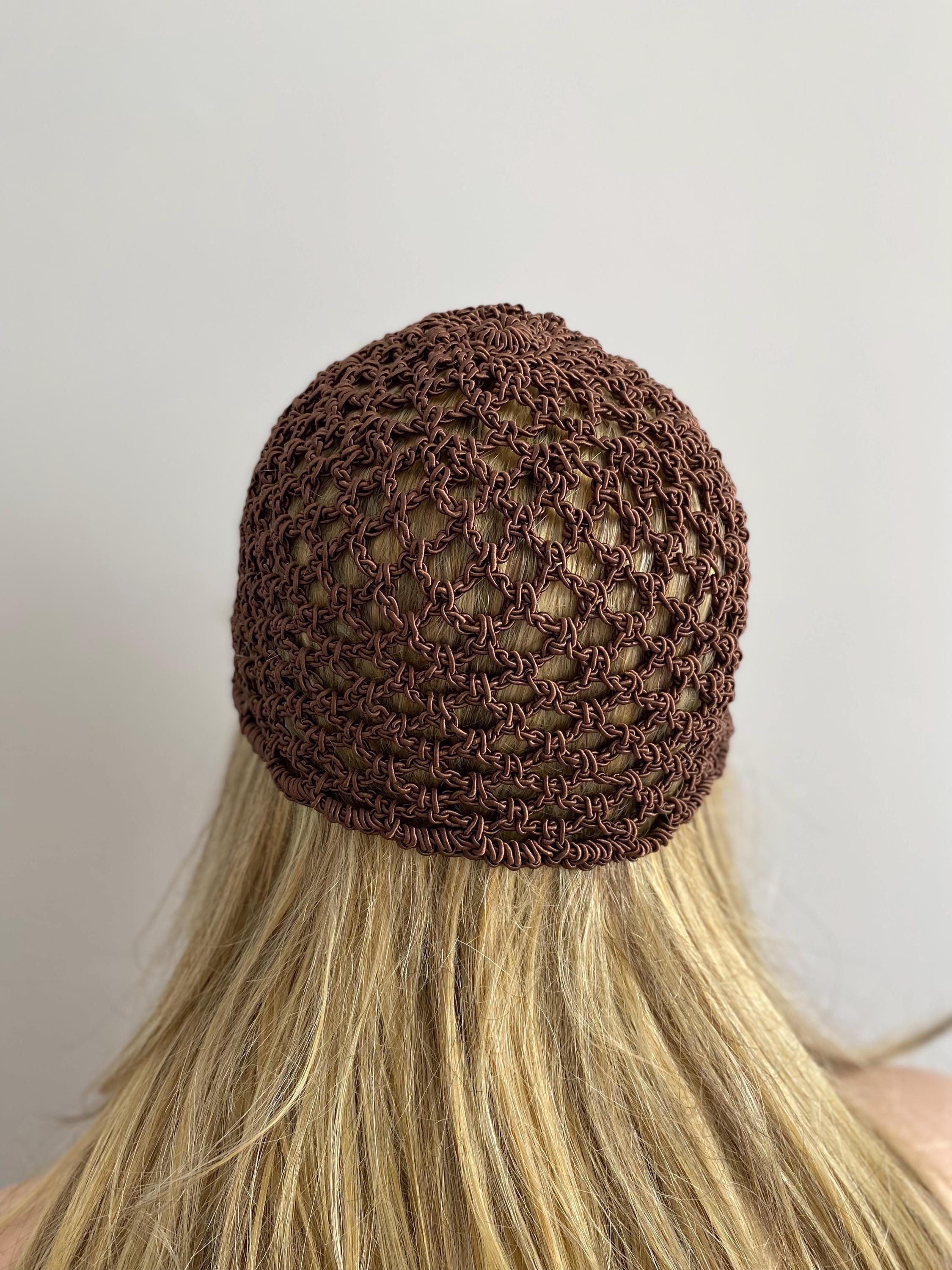 Brown Crochet Coton Mesh Hat, All Color Skull Cap, Netted Mesh Beanie ...