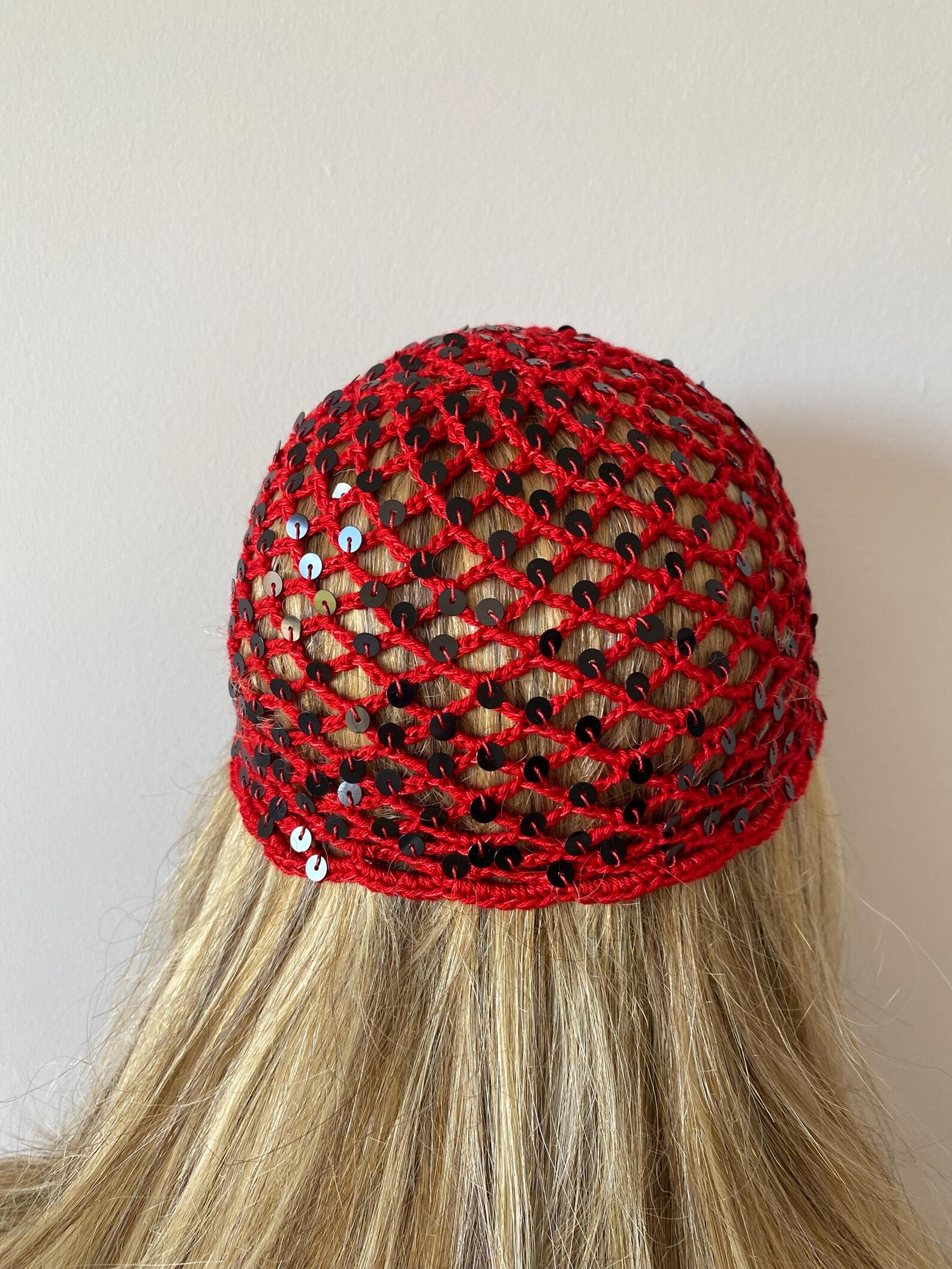 Carmen Crochet Red Mesh Hat: All Color Skull Cap, Netted Beanie ...