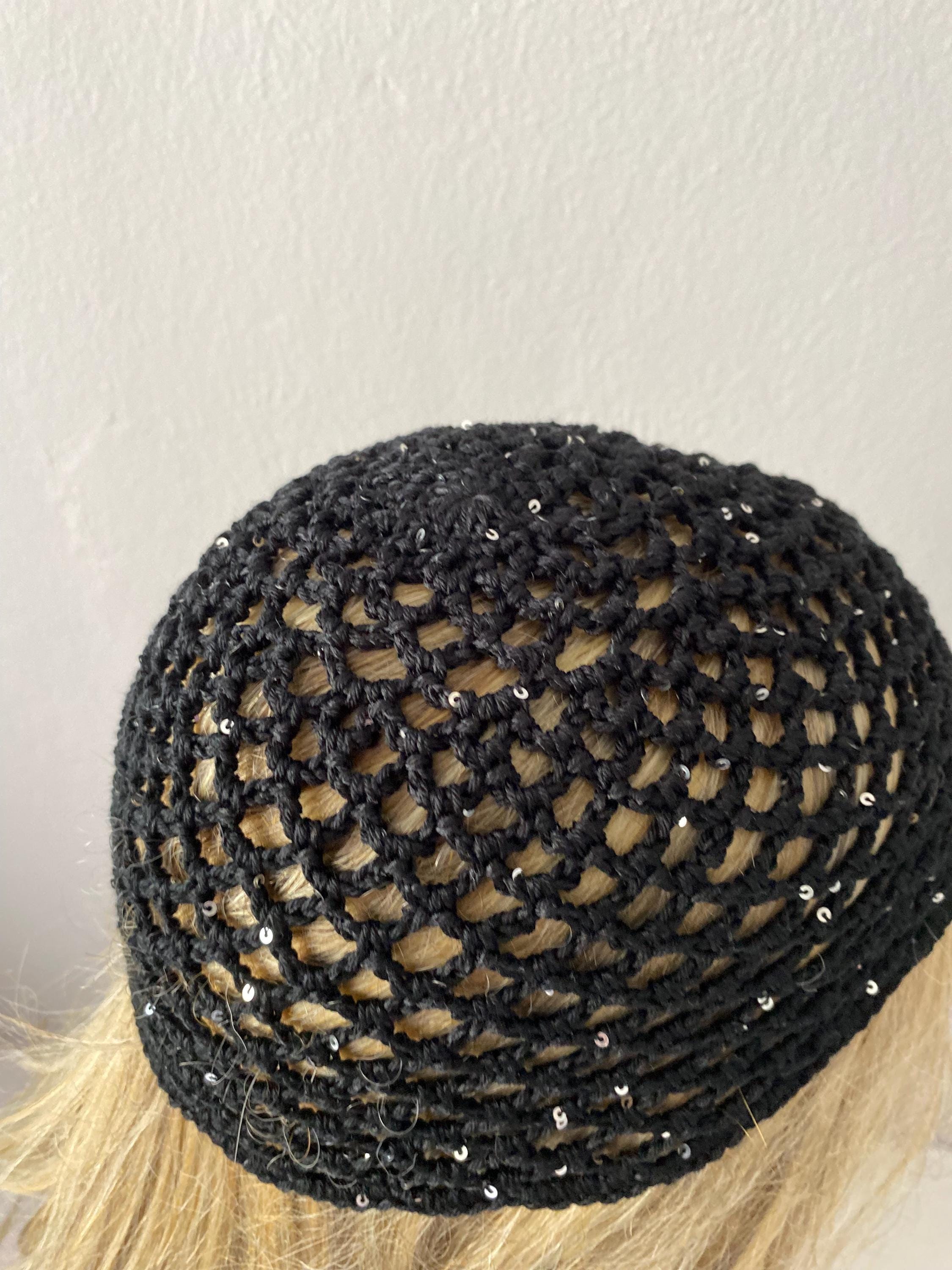 Crochet Black Mesh Hat: All Color Skull Cap, Netted Beanie, Handmade ...