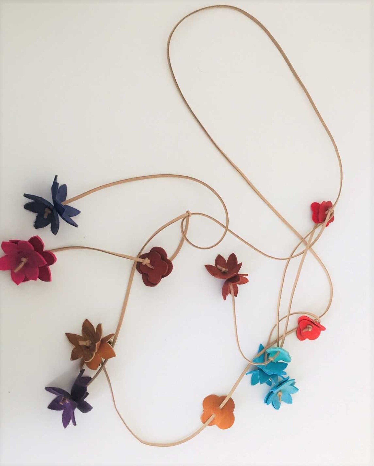 Colorful Leather Flowers Necklace, Leather Lariat, Handmade - Etsy