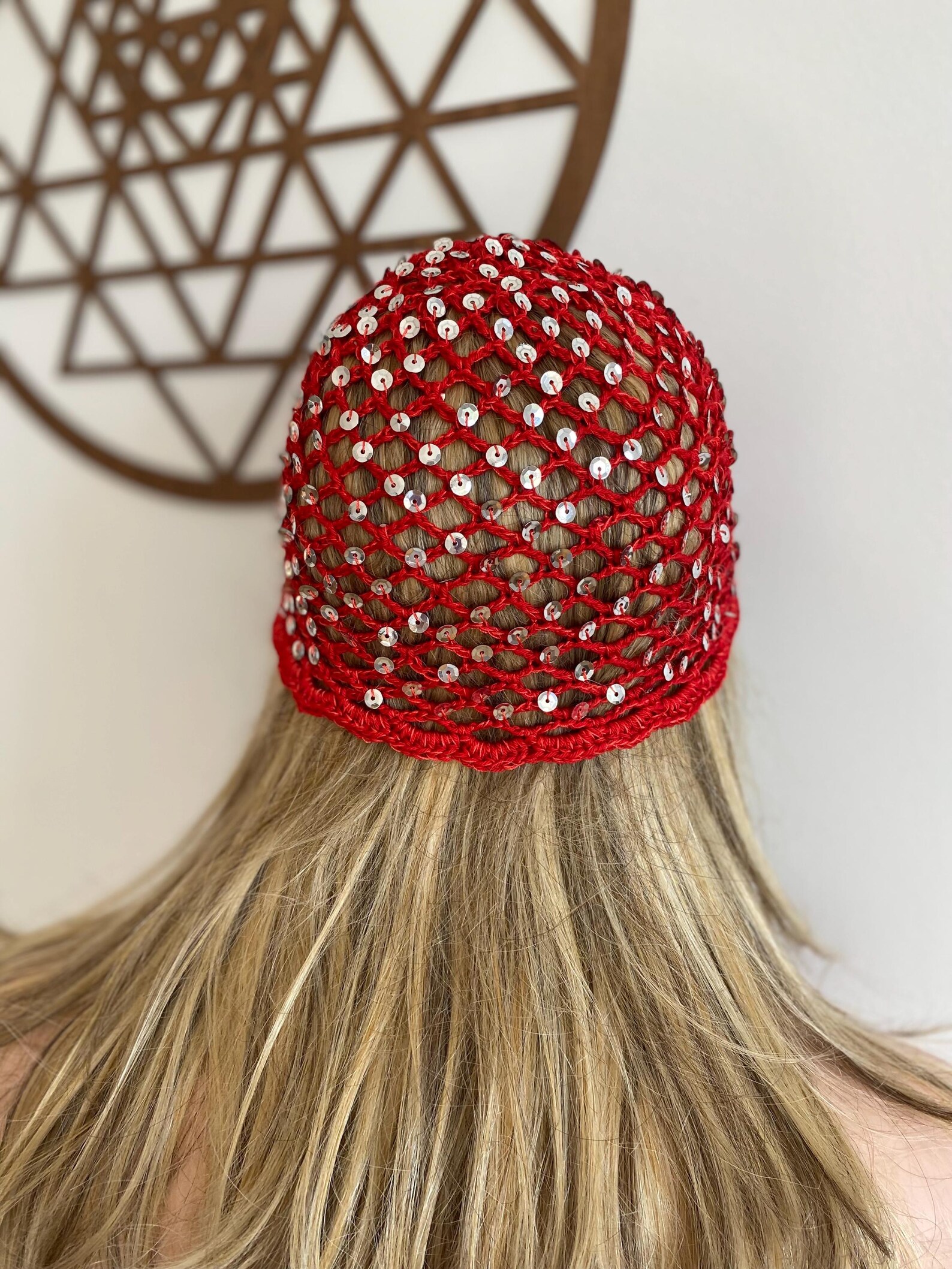 Crochet Red Mesh Hat, All Color Skull Cap, Netted Mesh Beanie, Handmade ...