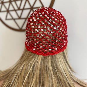 Crochet Red Mesh Hat, All Color Skull Cap, Netted Mesh Beanie, Handmade ...