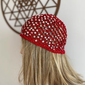 Crochet Red Mesh Hat, All Color Skull Cap, Netted Mesh Beanie, Handmade ...