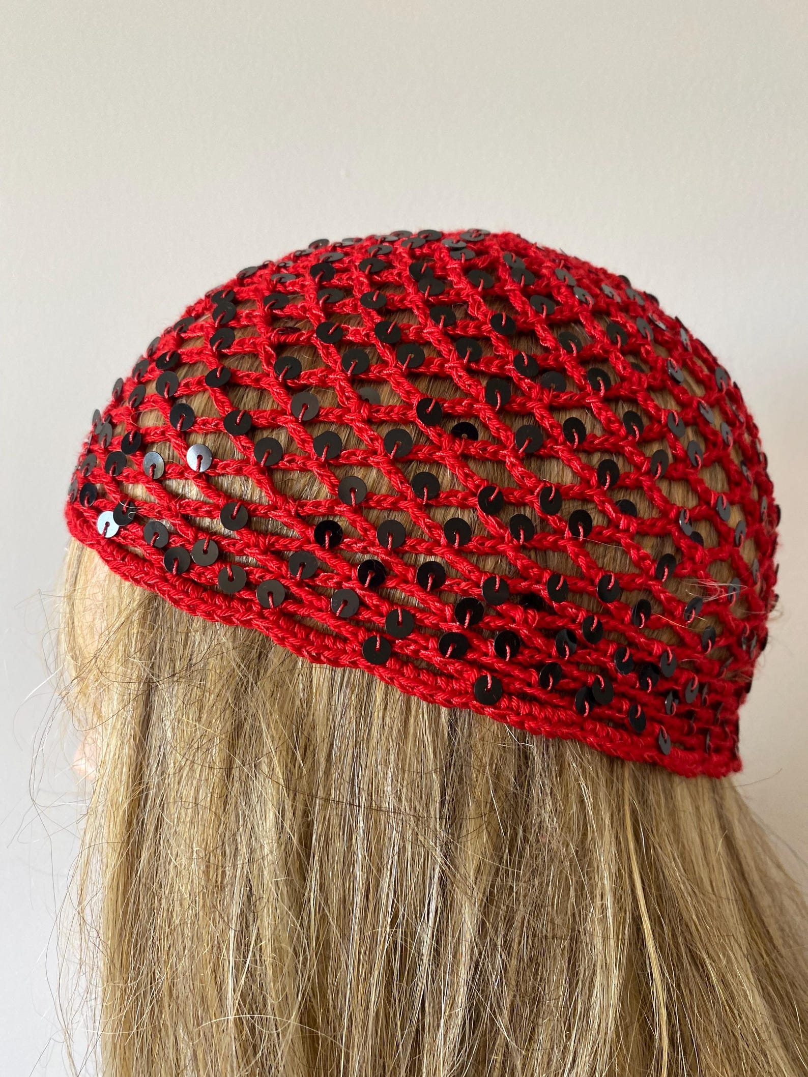 Carmen Crochet Red Mesh Hat: All Color Skull Cap, Netted Beanie ...