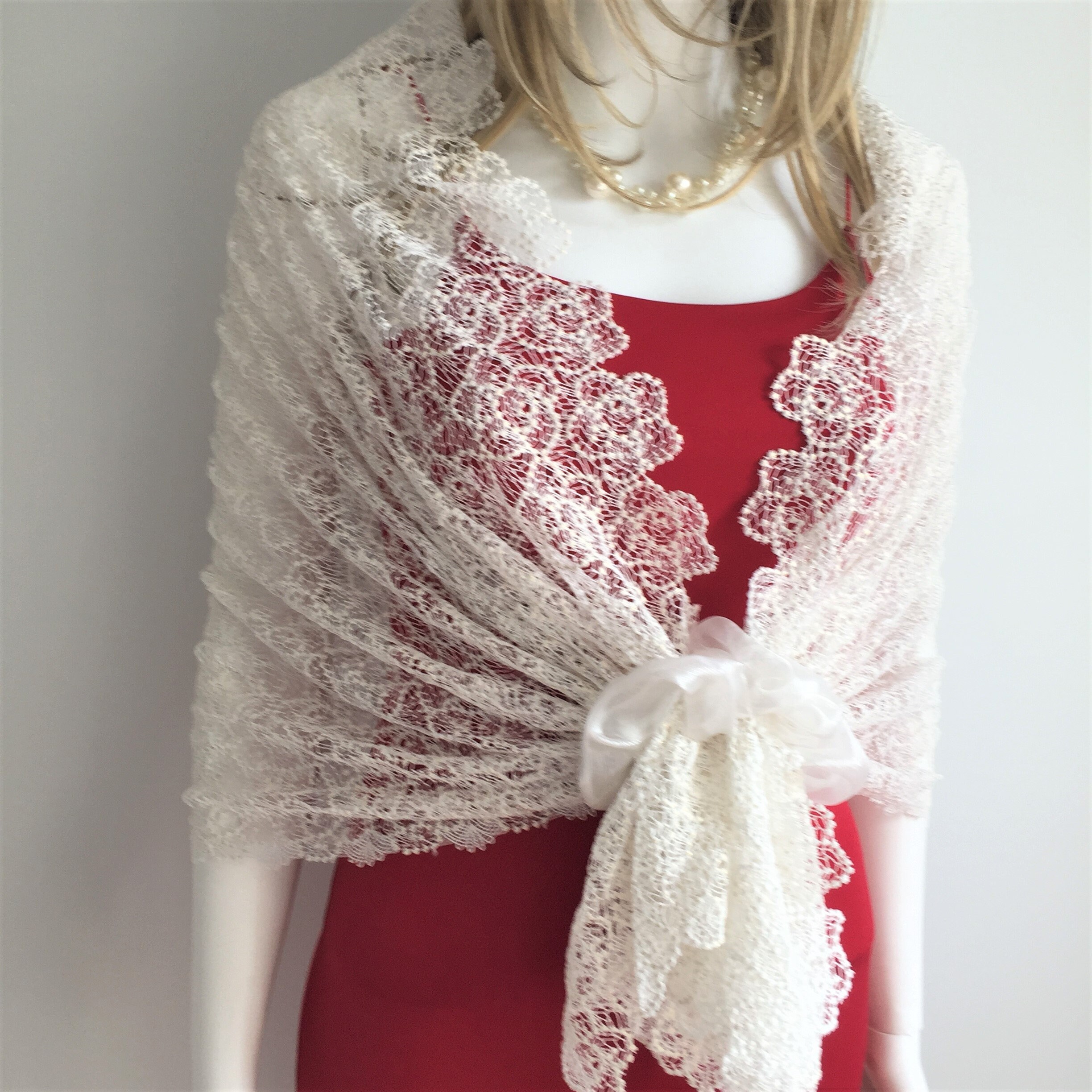 Daisy Bridal Shawl, off White and Gold French Lace Shawl, Wedding Wrap ...