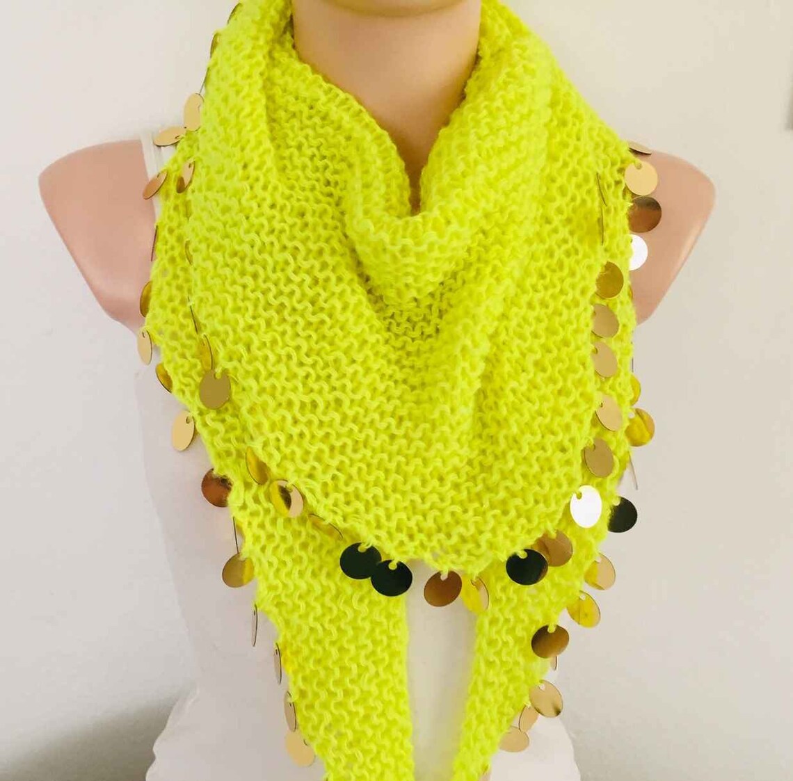 Neon Yellow Shawl Wrap Scarf Mother Gift Triangle Scarf - Etsy