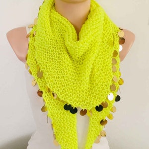 Neon Yellow Shawl, Wrap Scarf, Mother Gift, Triangle Scarf With Acrylic ...