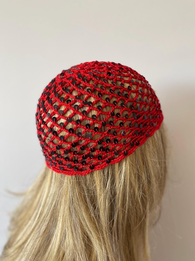 Carmen Crochet Red Mesh Hat: All Color Skull Cap, Netted Beanie ...