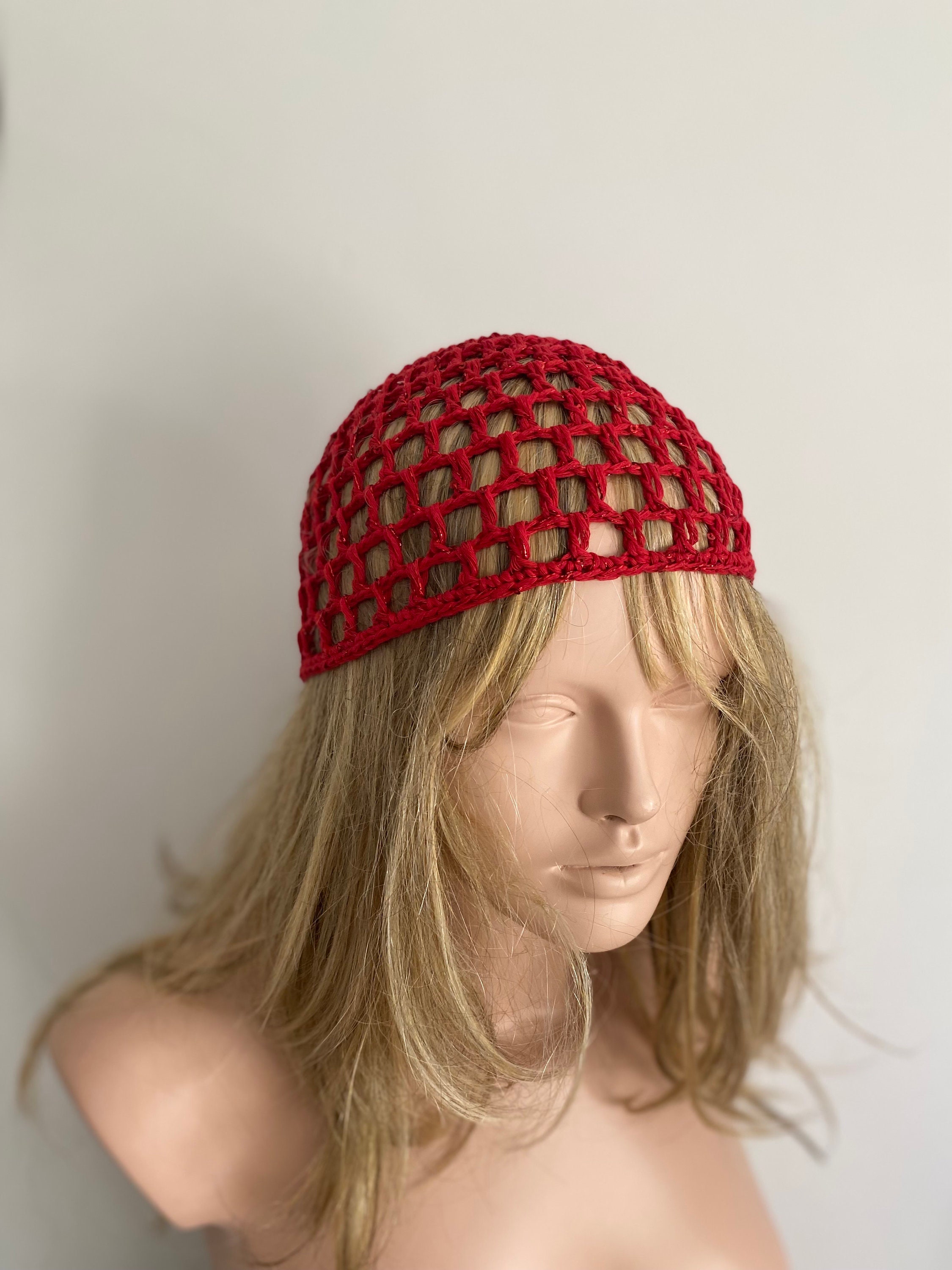 Red Crochet Coton Mesh Hat: All Color Skull Cap, Netted Beanie ...