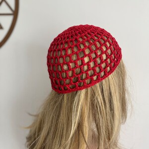 Red Crochet Coton Mesh Hat, All Color Skull Cap, Netted Mesh Beanie ...