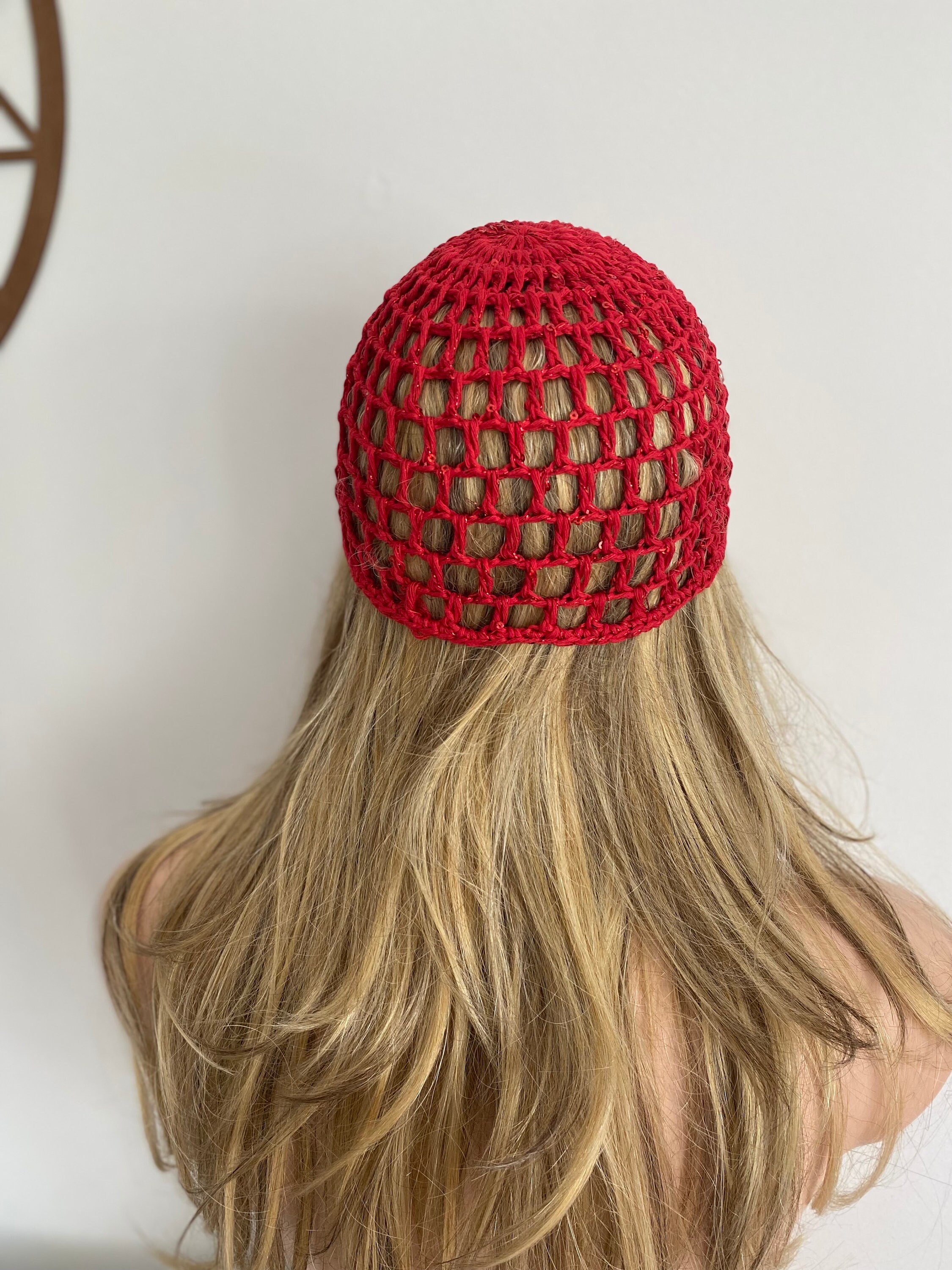 Red Crochet Coton Mesh Hat: All Color Skull Cap, Netted Beanie ...