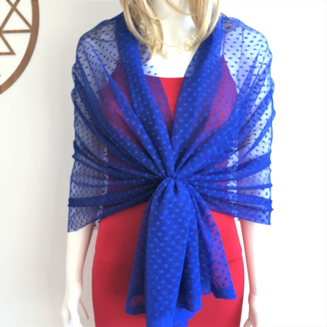 Royal Blue Shawl, Blue Dotted Shoulder Top, Blue Wrap, Night Shawl ...