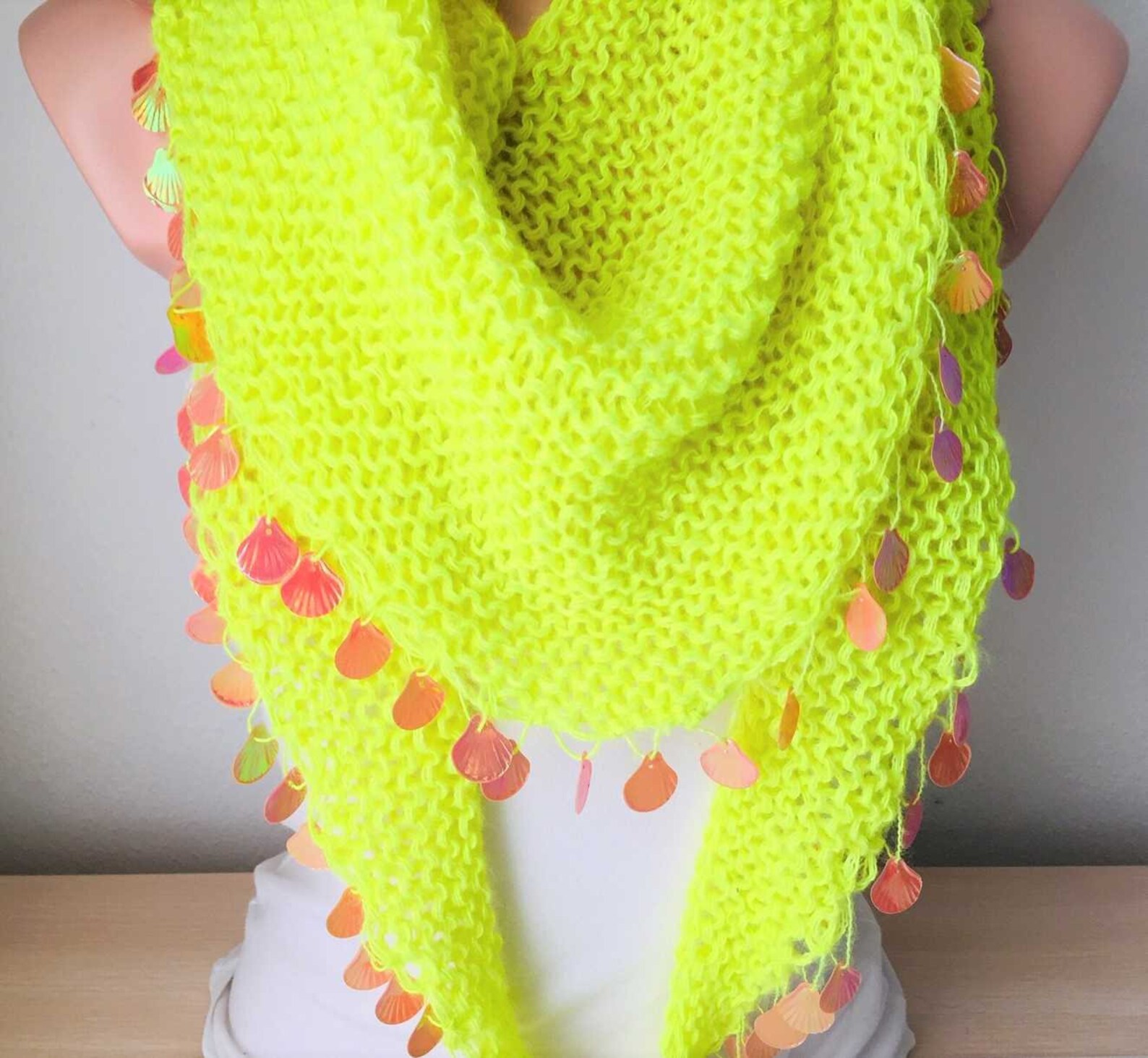 Neon Yellow Shawl Wrap Scarf Mother Gift Triangle Scarf - Etsy