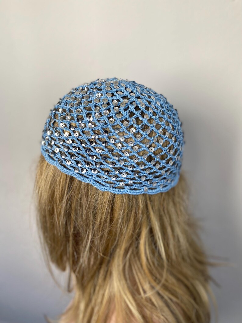 Crochet Baby Blue Mesh Hat: All Color Skull Cap, Netted Beanie ...