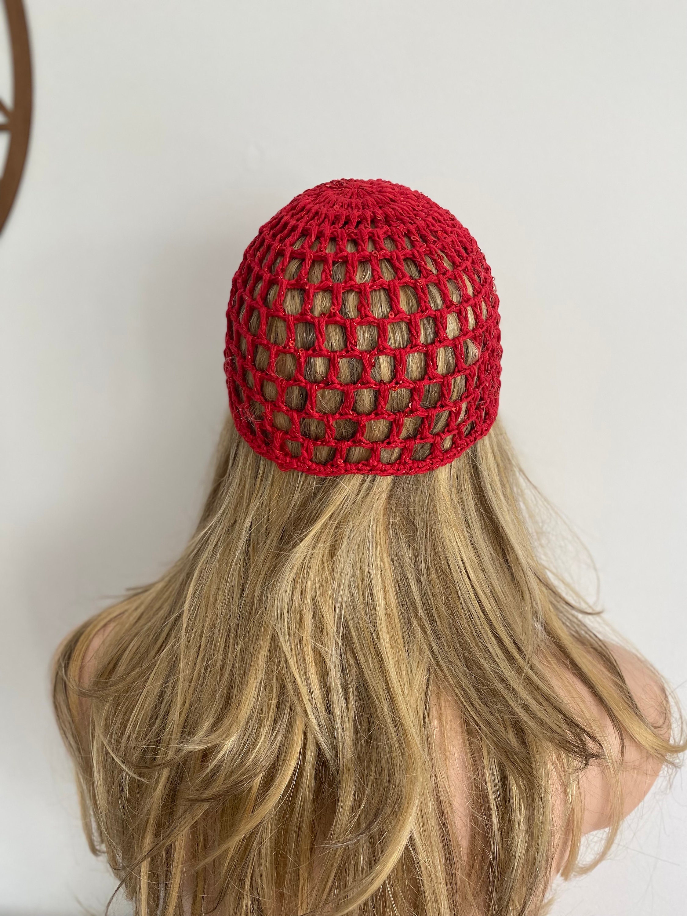 Red Crochet Coton Mesh Hat: All Color Skull Cap, Netted Beanie ...