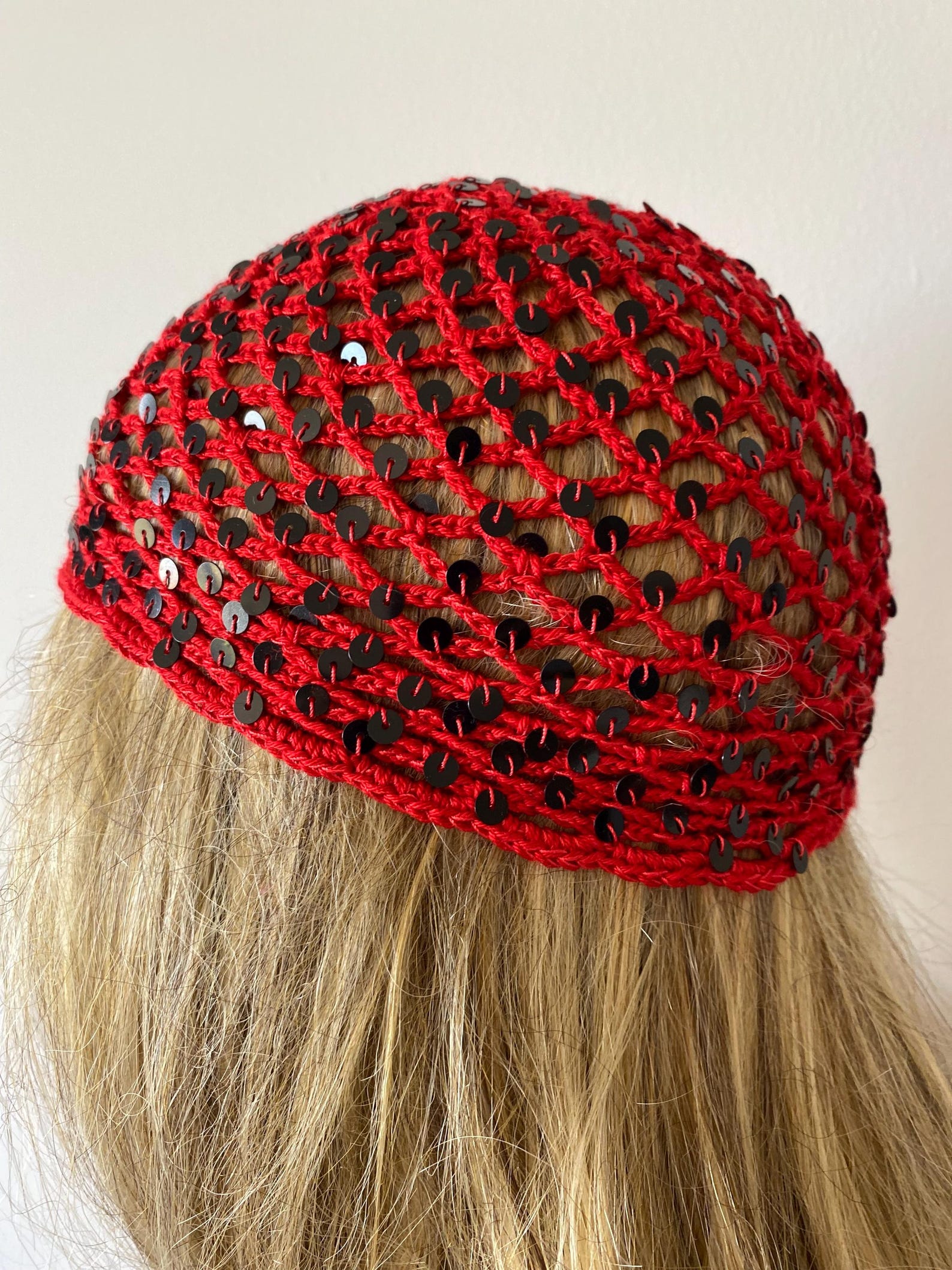 Carmen Crochet Red Mesh Hat: All Color Skull Cap, Netted Beanie ...