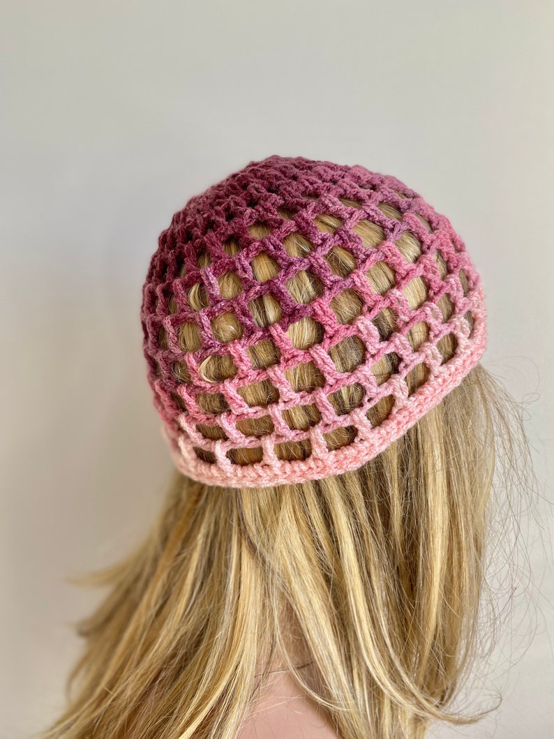 Crochet Ombre Mesh Hat, Colorful Skull Cap, Netted Mesh Beanie ...