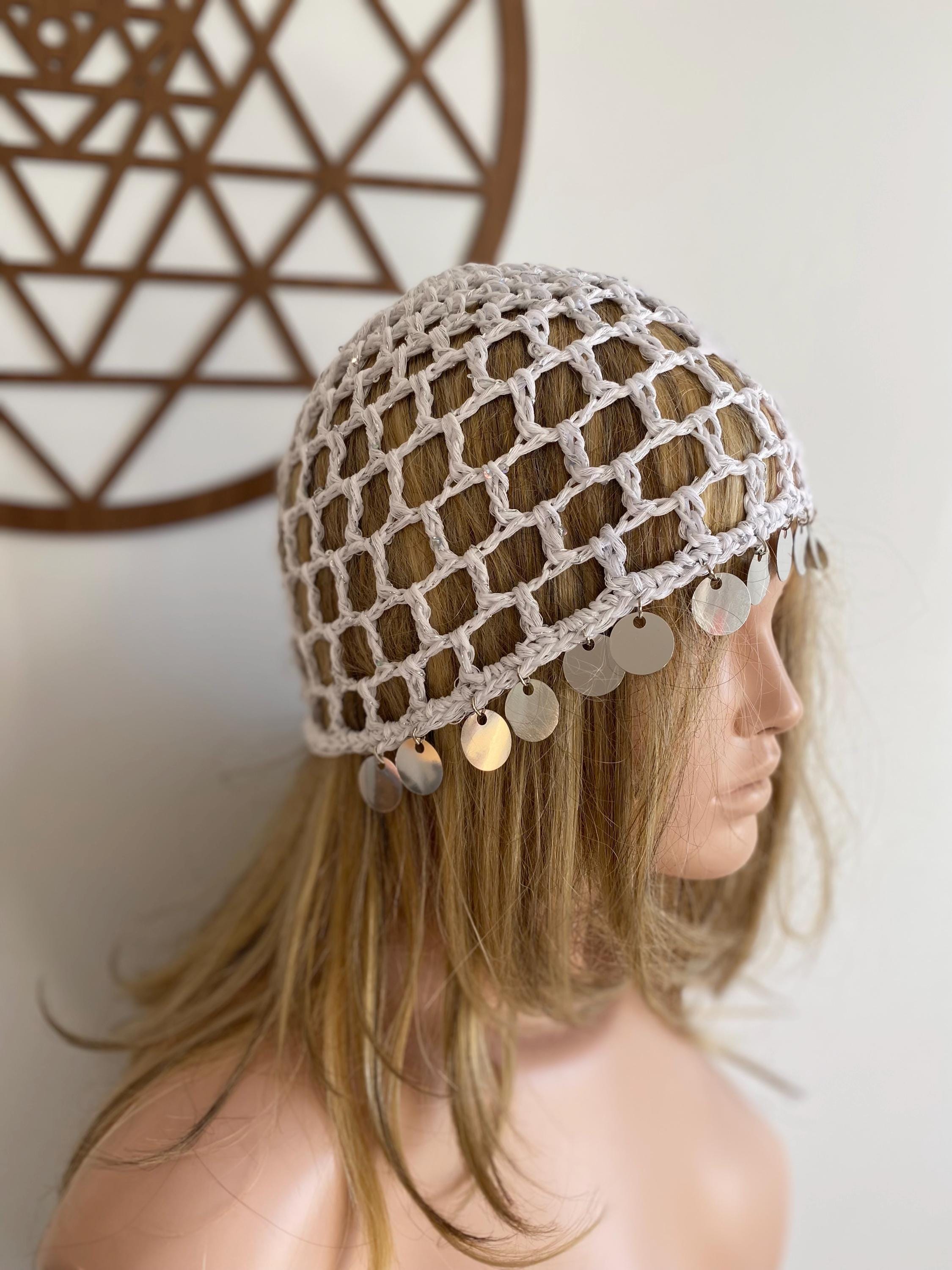 White Crochet Coton Mesh Hat, All Color Skull Cap, Netted Mesh Beanie ...