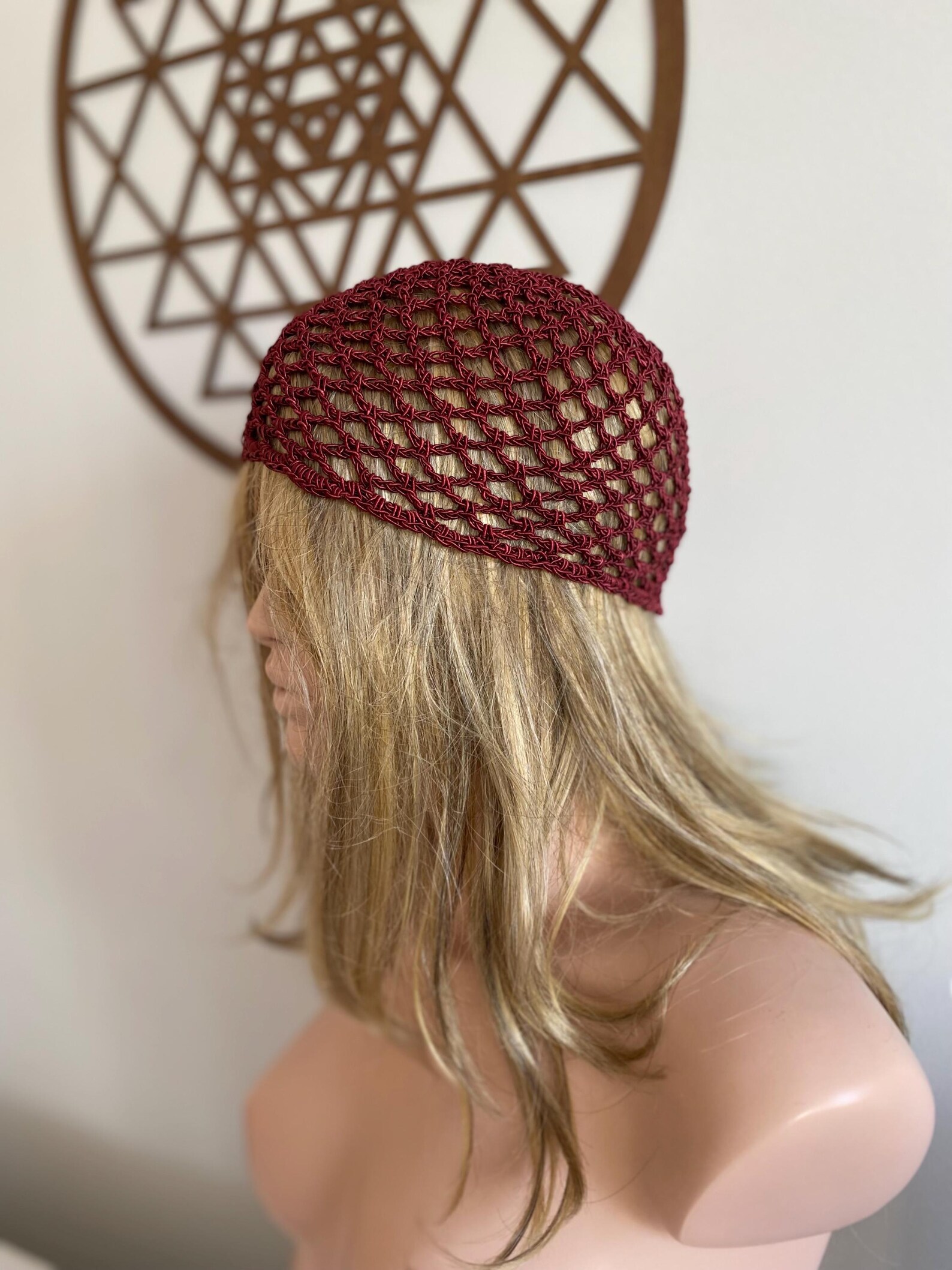 Dark Red Crochet Coton Mesh Hat: All Color Skull Cap, Netted Beanie ...