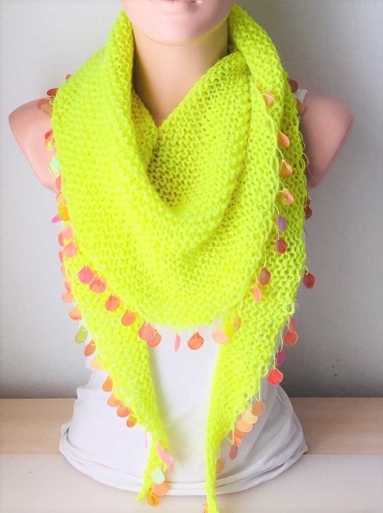 Neon Yellow Shawl Wrap Scarf Mother Gift Triangle Scarf - Etsy