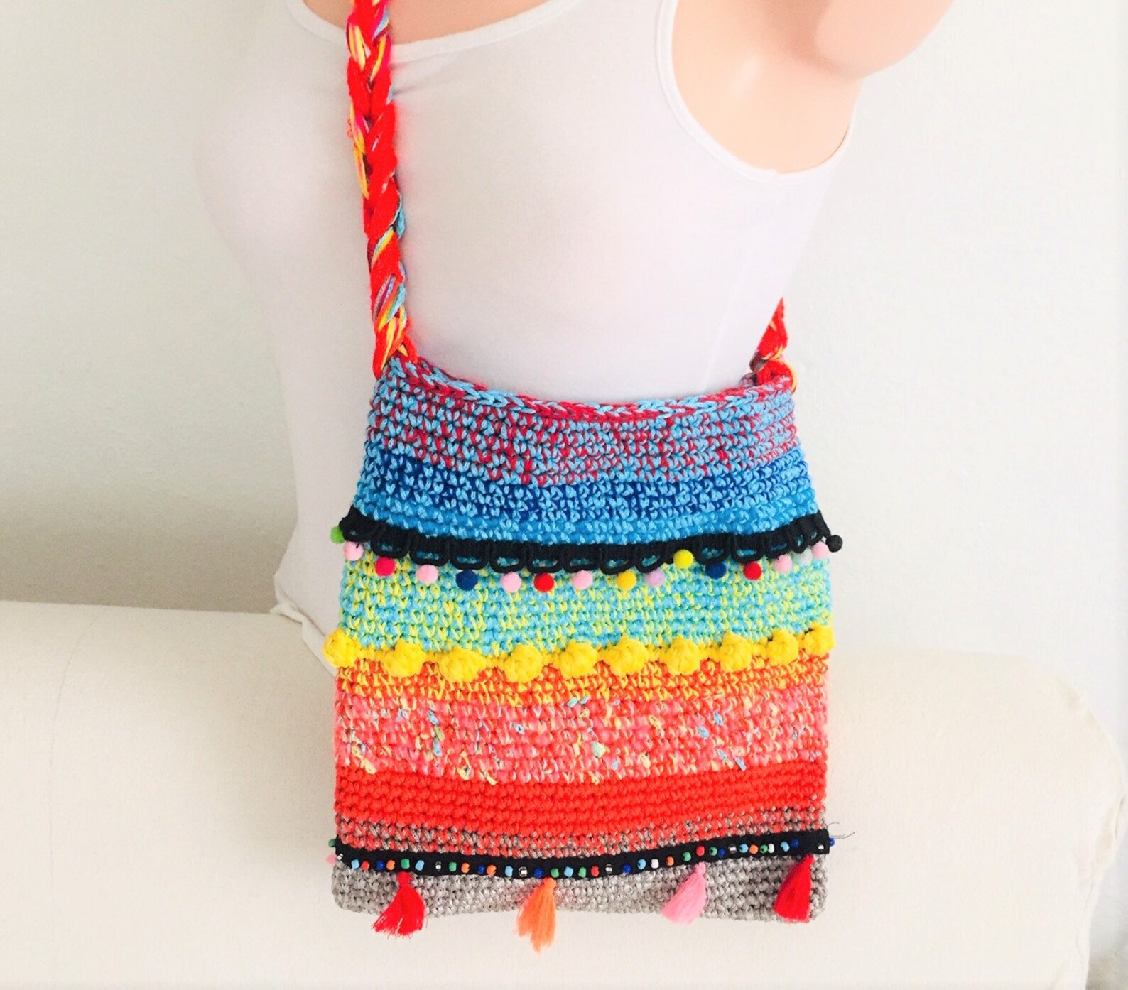 Colorful Crocheted Tote Bag Storage Bag Shoulder Bag - Etsy