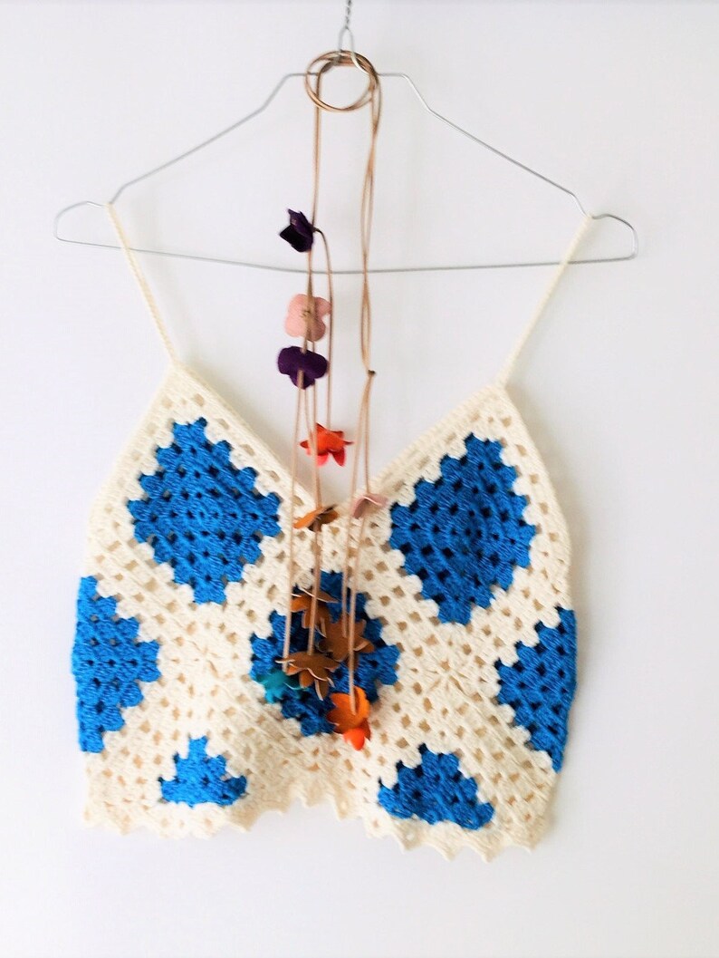 Halter Top Bohemian Denim Crochet Halter Crop Festival Boho Etsy
