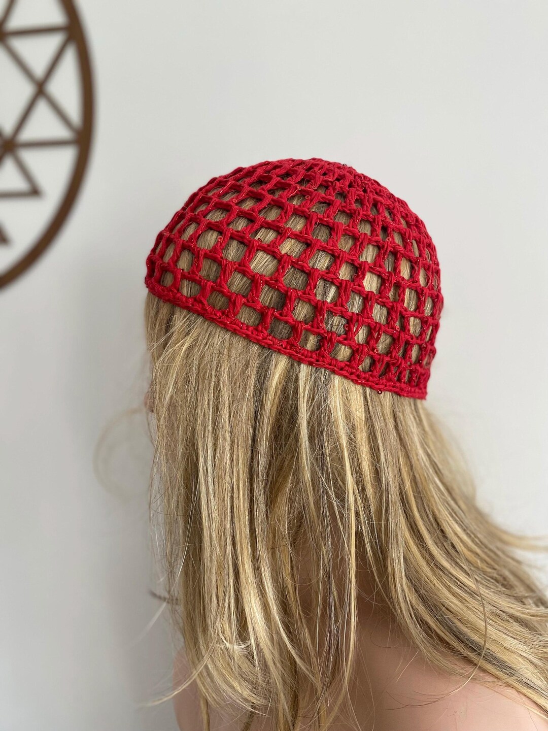 Red Crochet Coton Mesh Hat, All Color Skull Cap, Netted Mesh Beanie ...