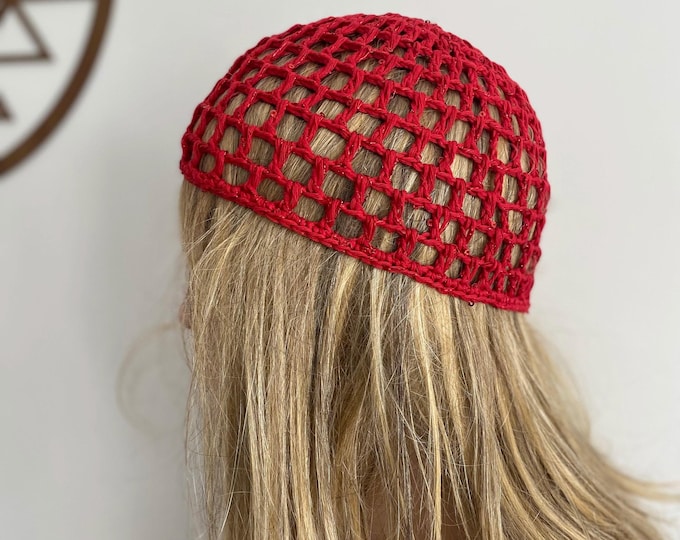 Red Crochet Coton Mesh Hat, All Color Skull Cap, Netted Mesh Beanie ...