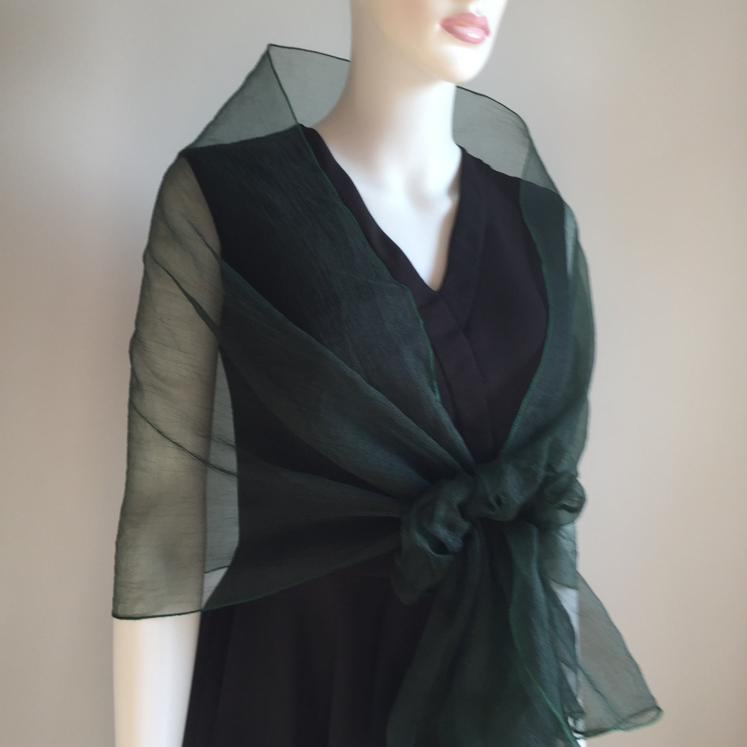 Emerald Green Organze Tulle Evening Shawl, Shoulder Top, Green Organze ...
