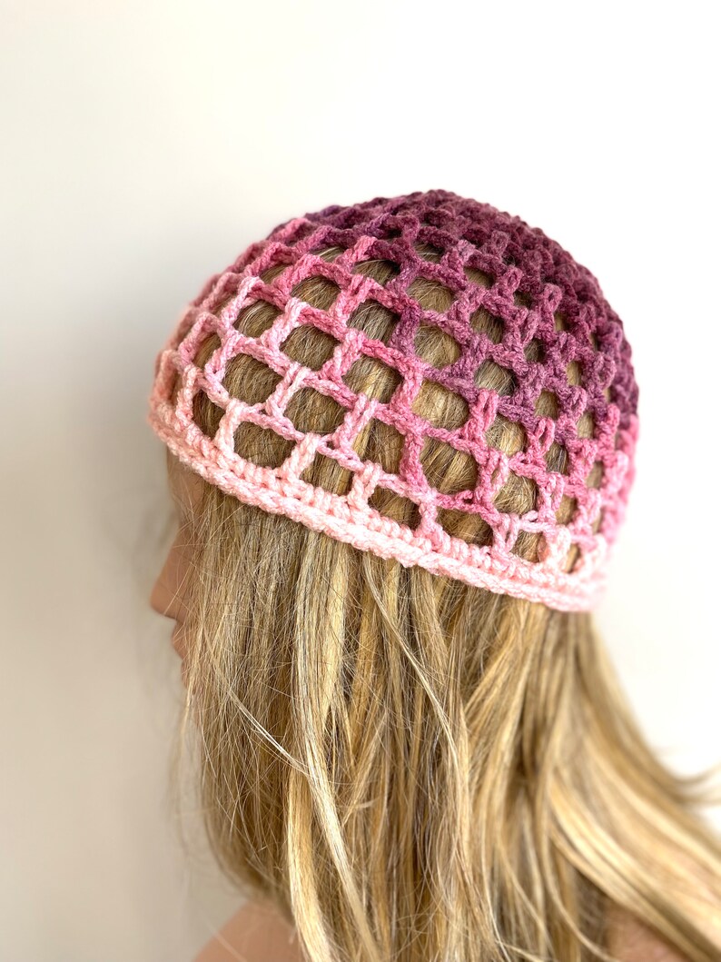 Crochet Ombre Mesh Hat, Colorful Skull Cap, Netted Mesh Beanie ...