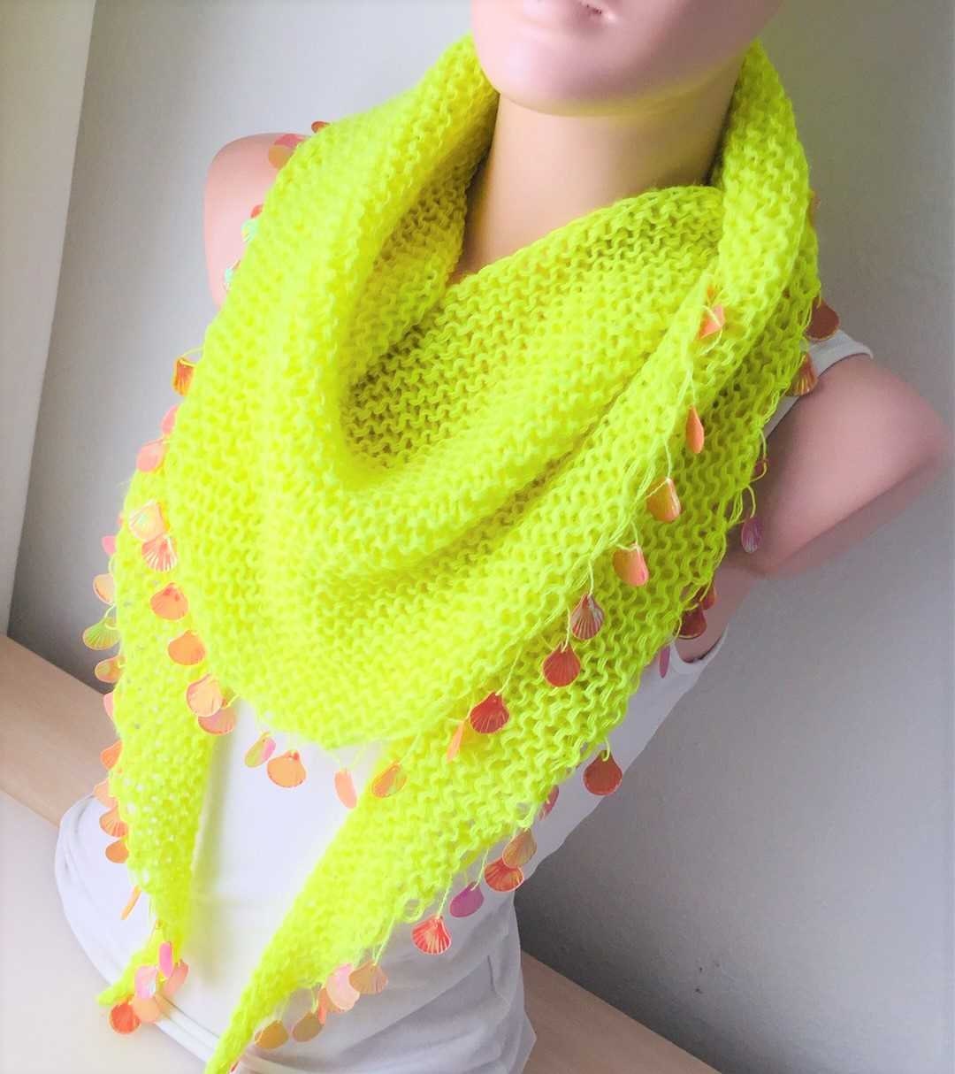 Neon Yellow Shawl Wrap Scarf Mother Gift Triangle Scarf - Etsy