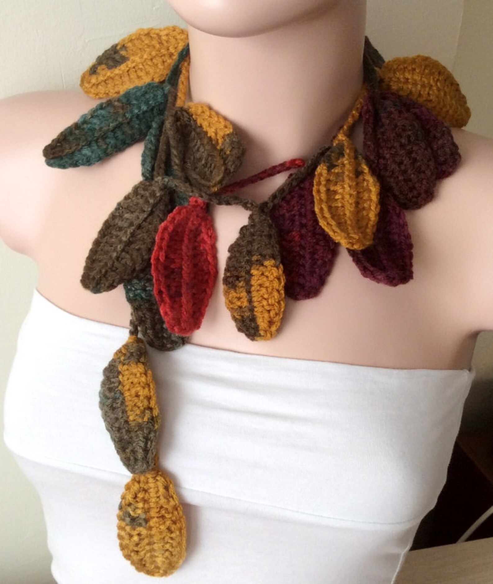 Leaf Scarf Handmade Crochet Autumn Flower Lariat Scarf | Etsy