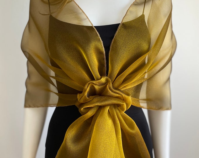 Gold Organze Evening Shawl, Gold Organze Shawl, Gold Sparkling Wrap ...