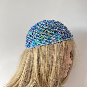 Mermaid Crochet Blue Mesh Hat, Baby Blue Skull Cap, Netted Beanie With ...