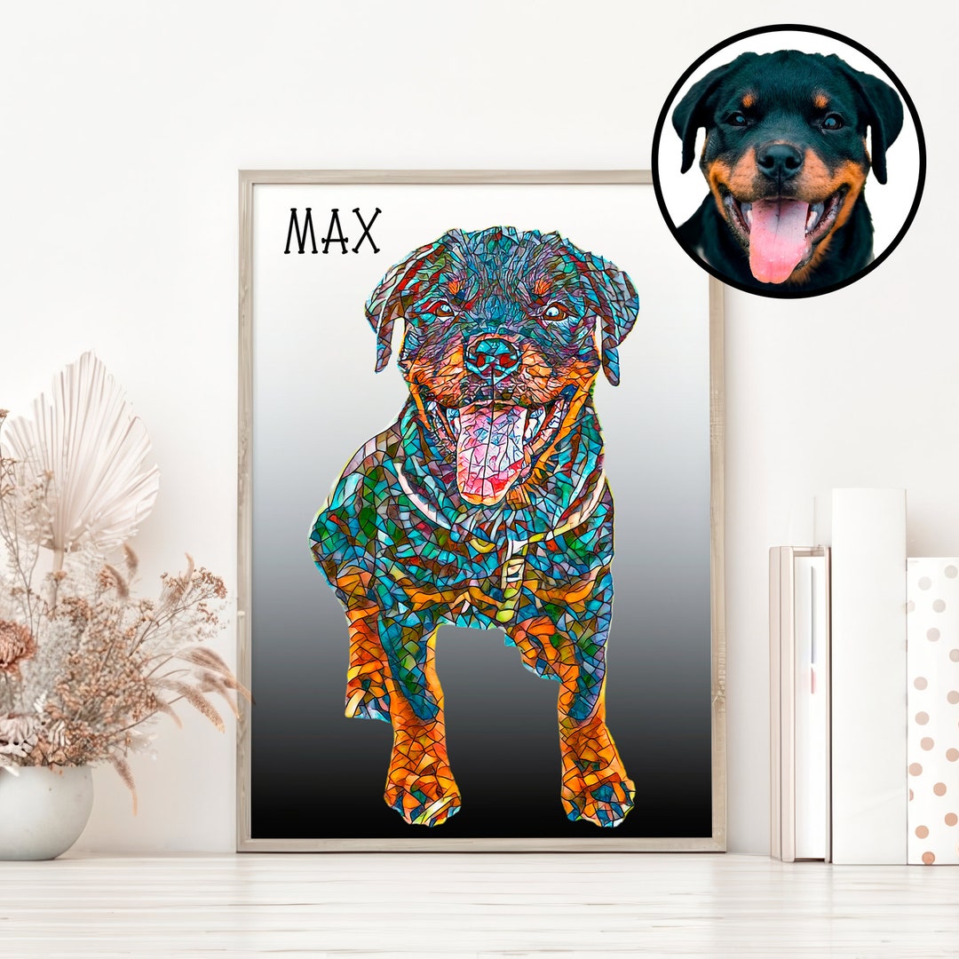 Custom Pet Portrait Mosaic Art Personalized Stained Glass Style Pet ...