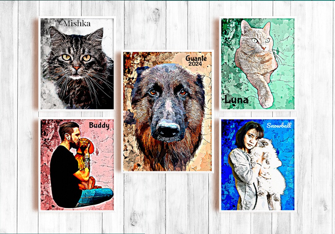 Custom Pet Portraits Personalized Digital Art of Dogs, Cats & More ...