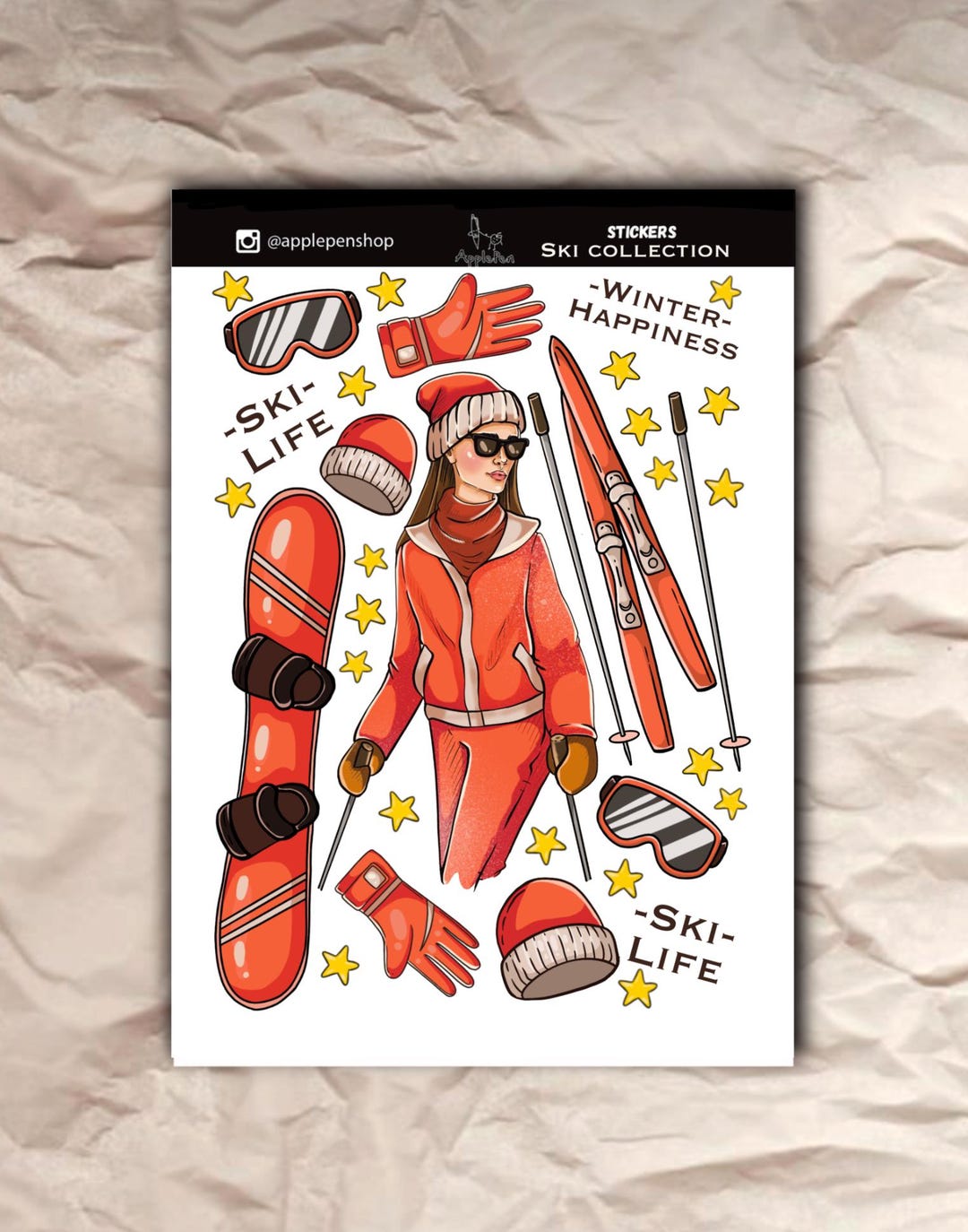 Cozy Skiing Sticker Sheet for Scrapbooking and Planner - Etsy