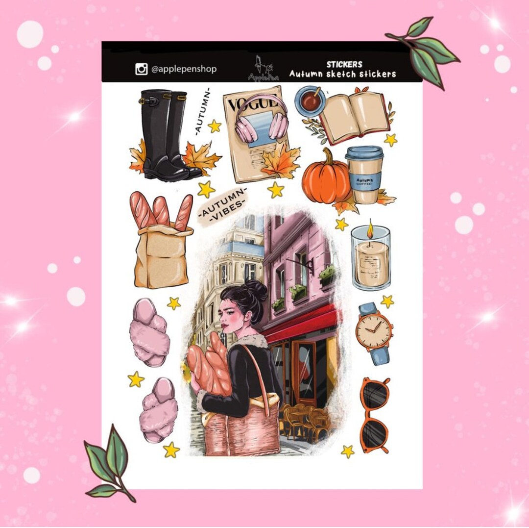 Autumn Girl in France Sticker Set, Aesthetic Journal Stickers - Etsy