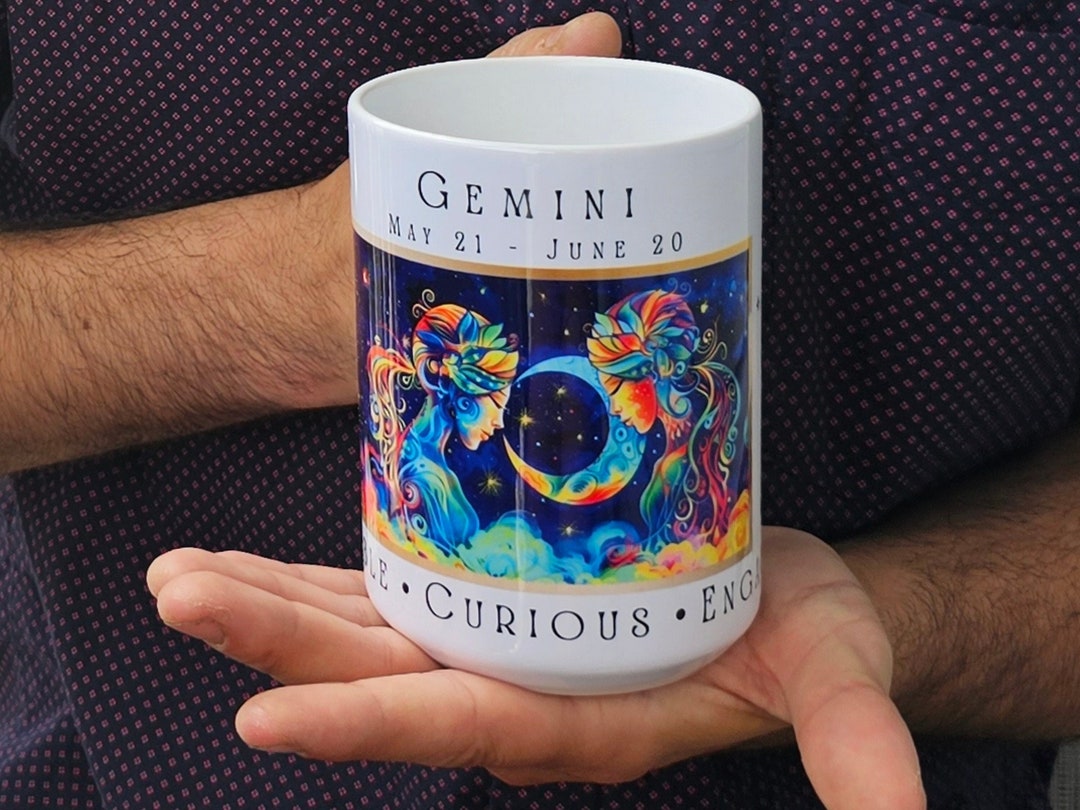Gemini Zodiac Mug - Air Star Sign Whimsical Horoscope Design Gemini ...
