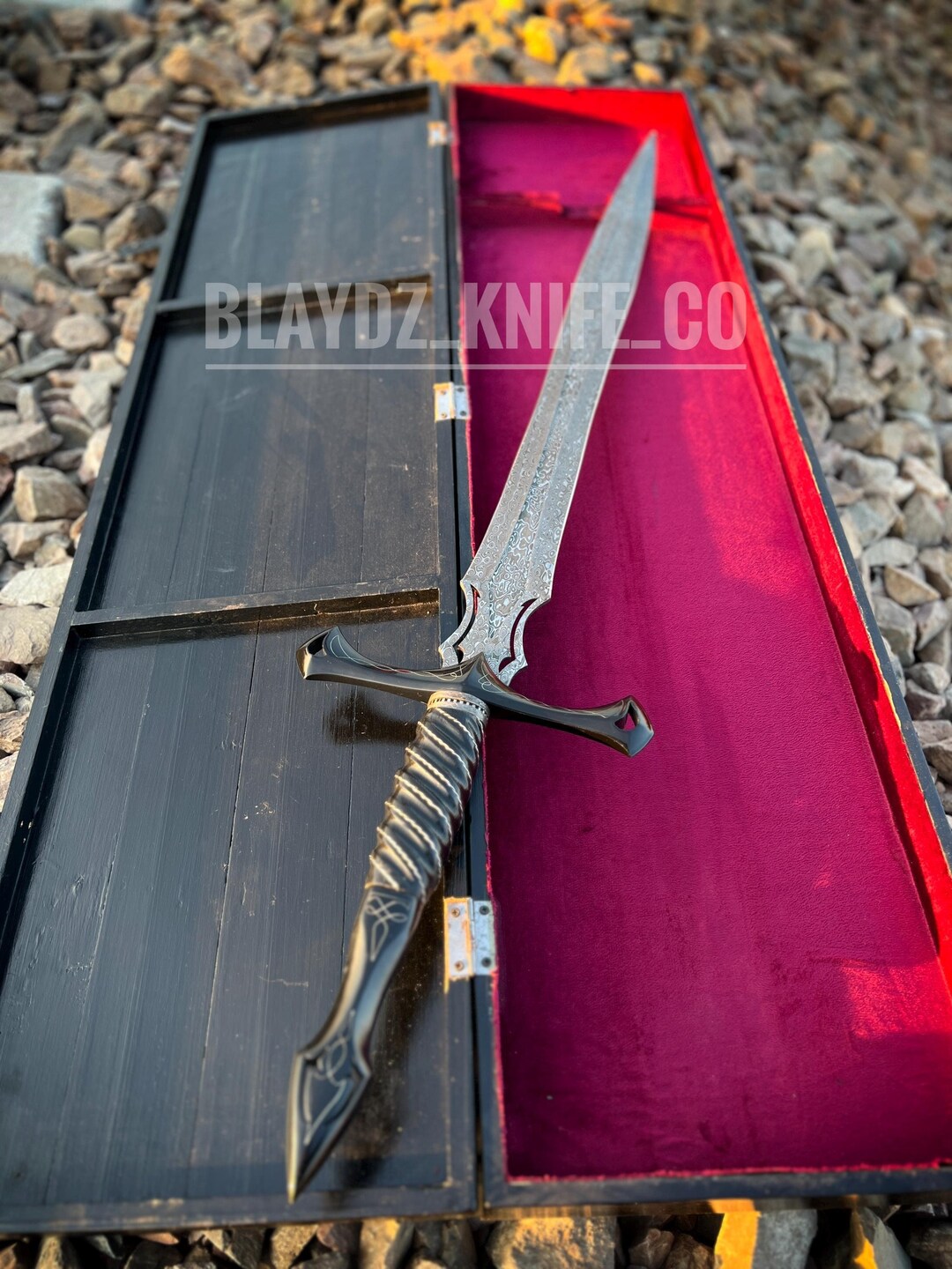 Handmade Damascus Steel Viking Sword: Ebony Twist Handle, Custom ...
