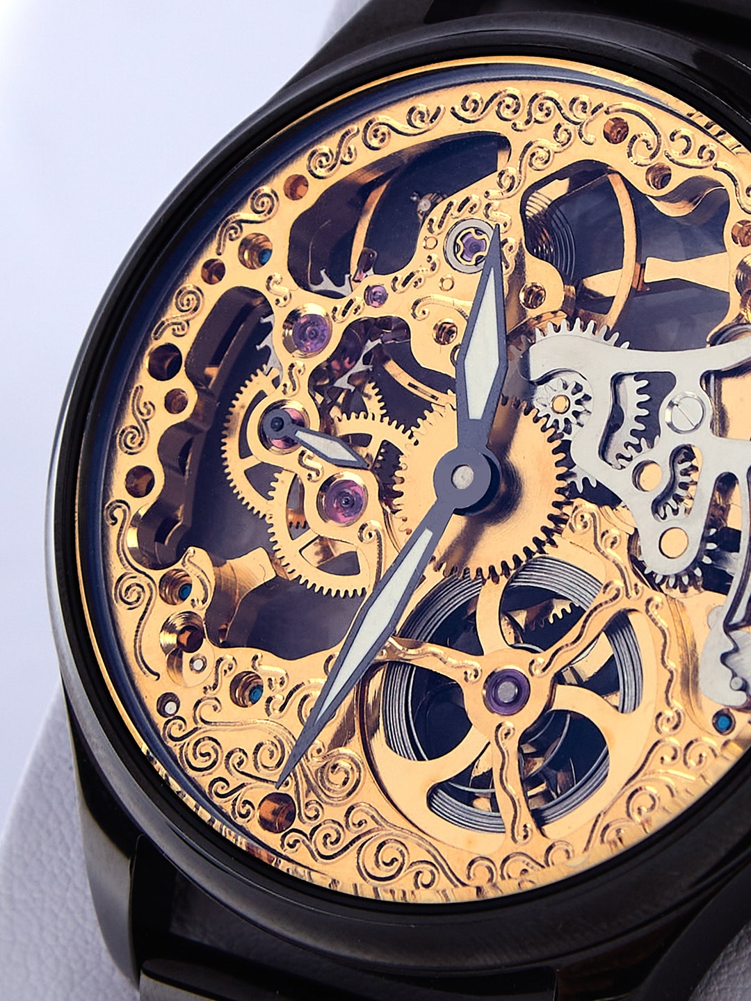 Skeleton Watch Made in Italy Black and Gold - Etsy