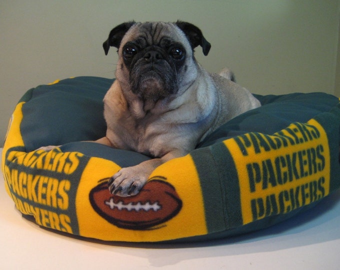 Green Bay Packers Dog Bed 30" Medium Round Pet Football Pug Size Cat ...