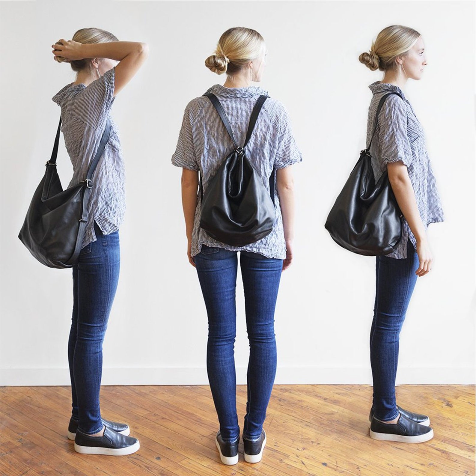 3-in-1 Hobo Pack Adjustable Backpack Shoulder Bag Leather - Etsy