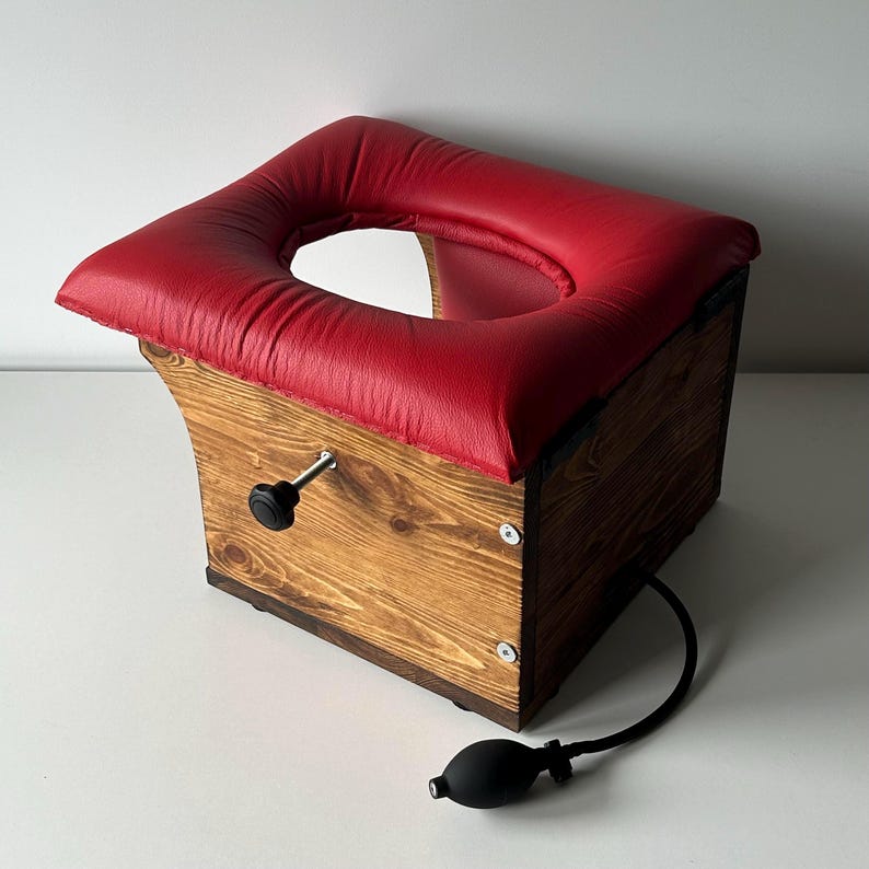 Smotherbox Queening Chair Red Seat Fetish Bondage Furniture Device Smotherbox Queening Chair Red Seat Fetish Bondage Furniture Device